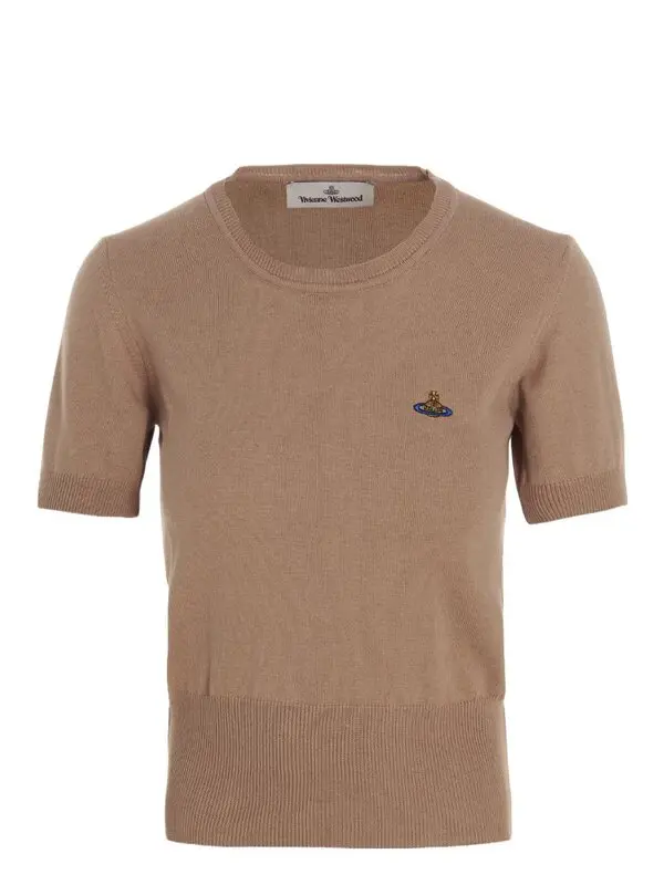 VIVIENNE WESTWOOD Orb-embroidered Ribbed Knit Top - Brown