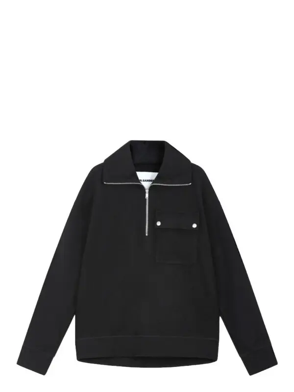 JIL SANDER Zip Front Felted Sweatshirt - Black