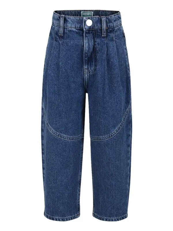 Kenzo Cotton Denim Trousers With Logo Patch - Blue