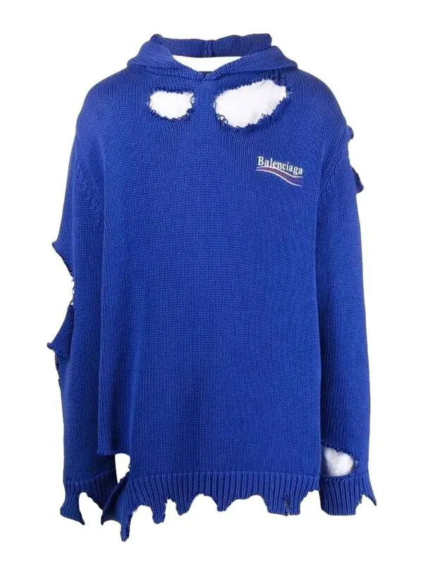 Balenciaga Distressed Logo Hoodie - Blue