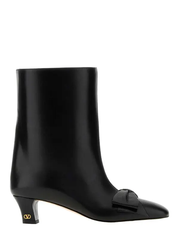 Valentino Garavani 50mm Leather Ankle Boots With Bow Detail - Black