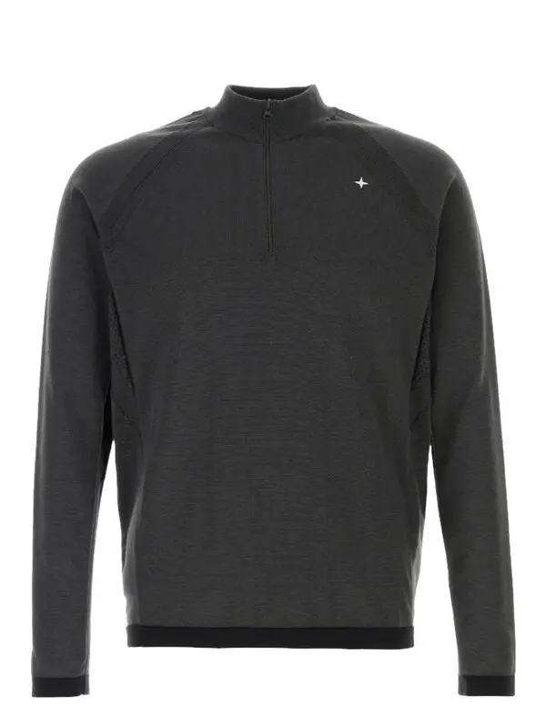 Stone Island Logo Embroidered Half-zip Sweater - Leaden
