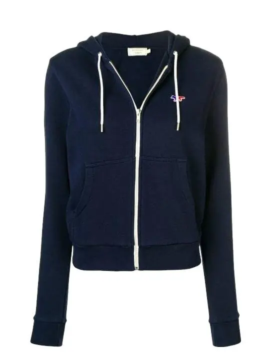 Maison Kitsuné Three-color Striped Fox Patch Hoodie - Navy Blue