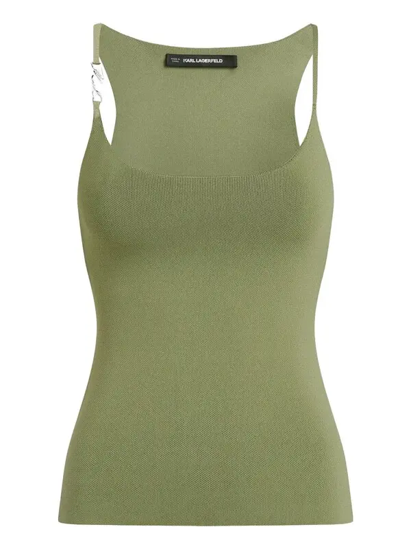 Karl Lagerfeld Knitted Tank Top With Signature Charm - Oil Green