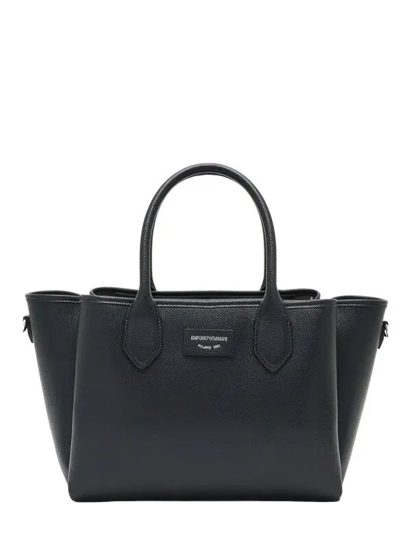 Emporio Armani Leather Tote Bag With Graphic Pattern - Black