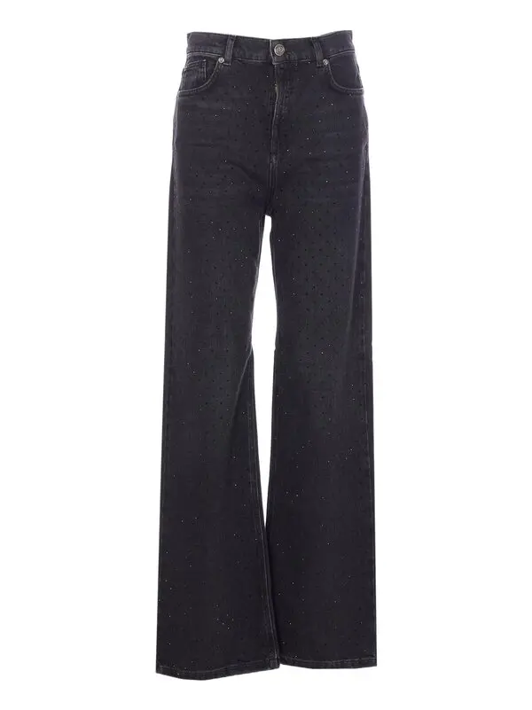 TWINSET Crystal Appliqué Wide-leg Jeans - Black