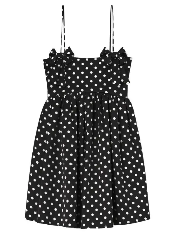 GANNI Polka Dot Satin Mini Dress With Bow Detail - Black