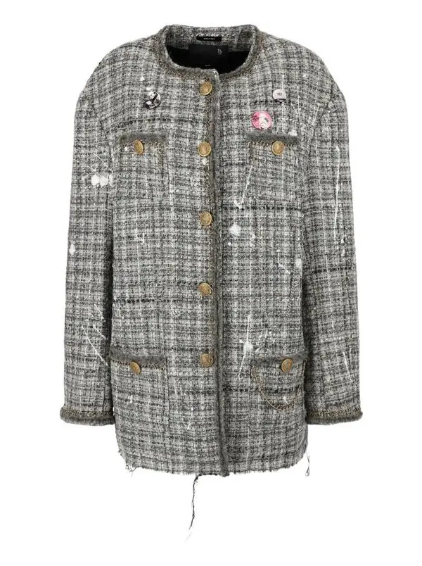 R13 Paint-splatter Button-up Tweed Jacket - Gray