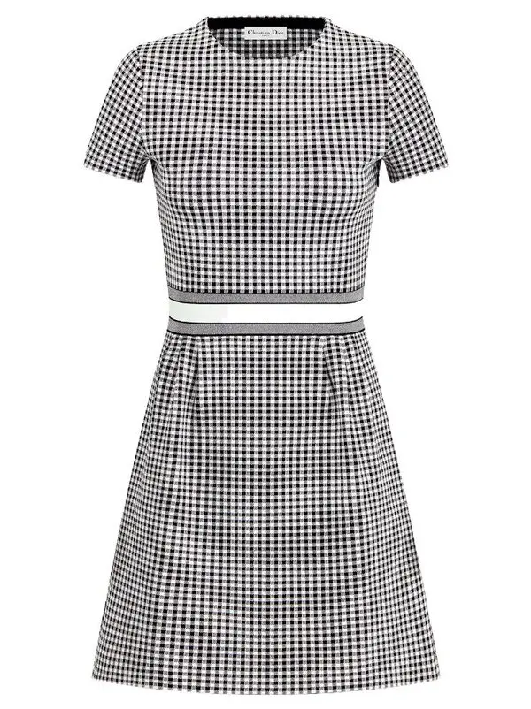 Dior Short Flared Dress With Checked Pattern - Gray