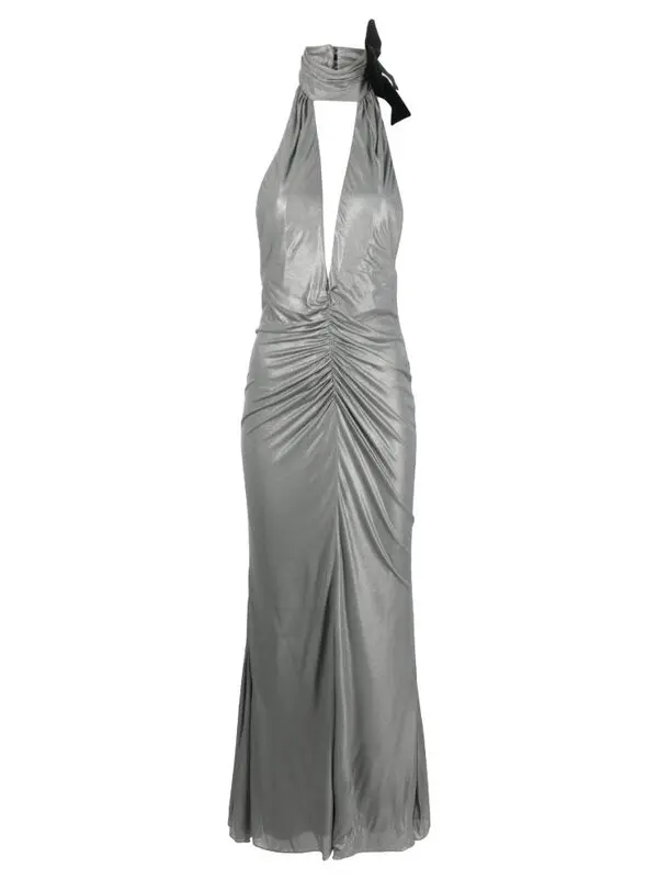 Alessandra Rich Halterneck Open-back Maxi Dress - Gray