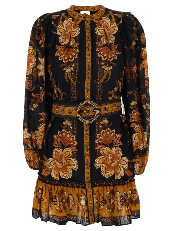 Farm Rio Majestic Garden Belted Mini Dress - Black