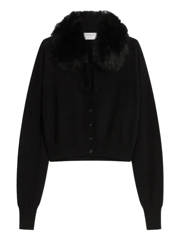 Sportmax Cardigan With Removable Fur Collar - Black