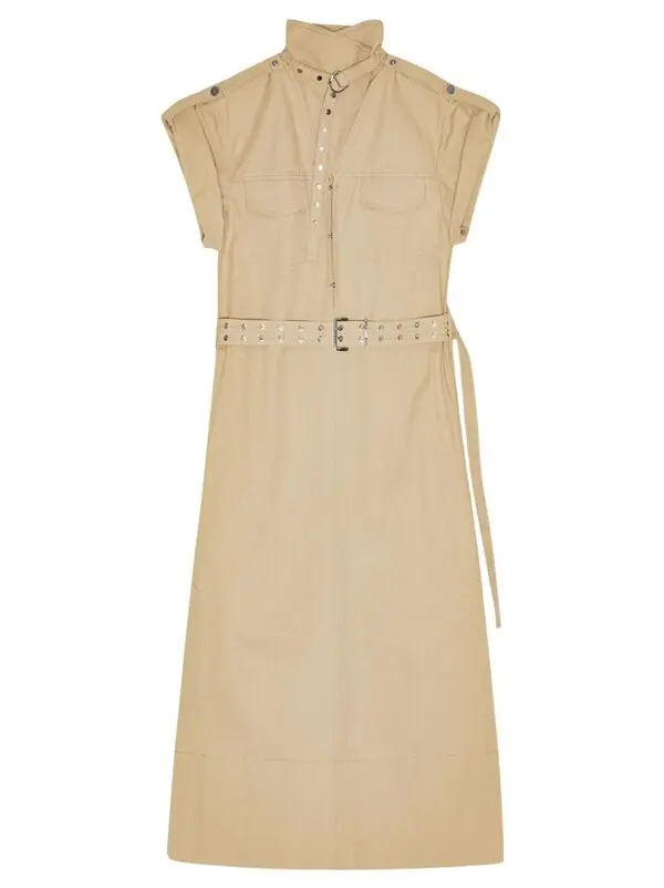 GANNI Deep V-neck Belted Dress - Light Khaki Light Khaki