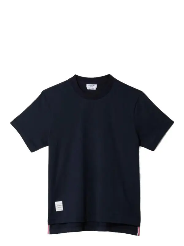 Thom Browne Crewneck T-shirt With Logo Label - Navy Blue