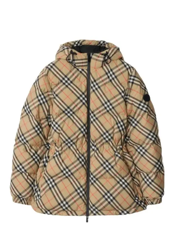 Burberry Checked Hooded Puffer Jacket - Sand