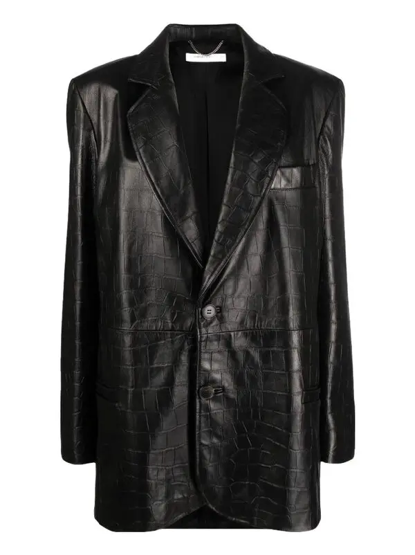 Alessandra Rich Crocodile-effect Single-breasted Blazer - Black