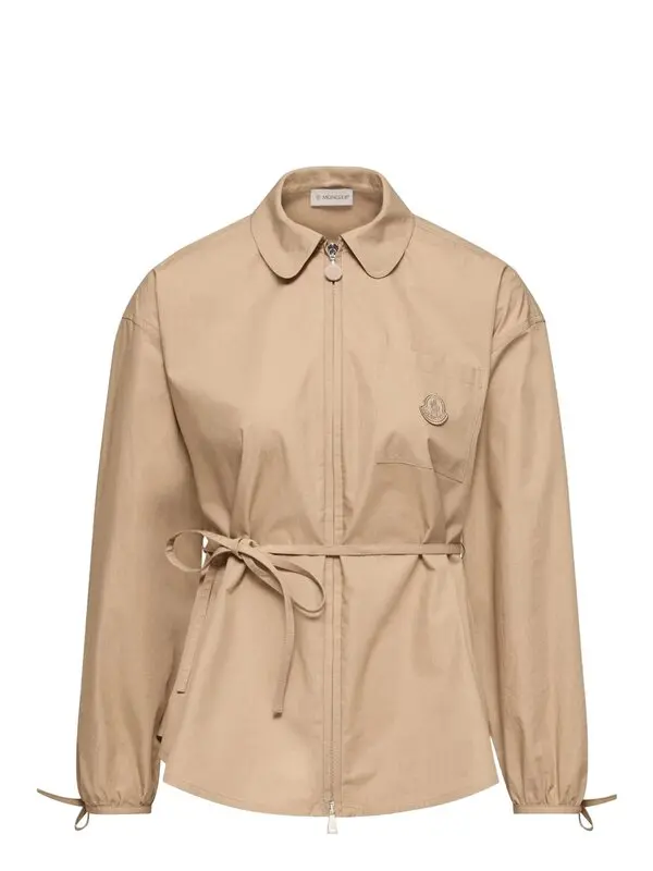 Moncler Logo Patch Zipped Shirt - Beige