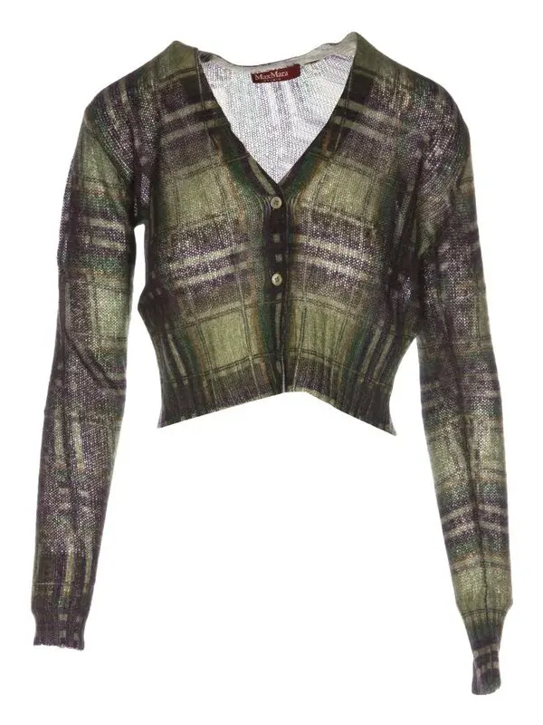 Max Mara V-neck Knitted Cardigan With Plaid Pattern - Black