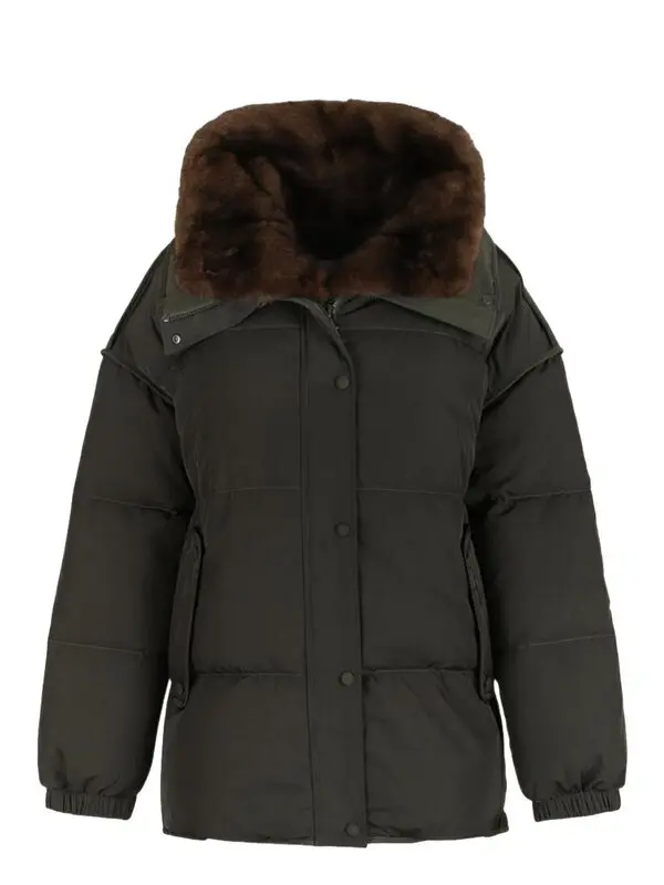 YVES SALOMON Long-sleeved Down Jacket With Removable Mink Hood - Military Green