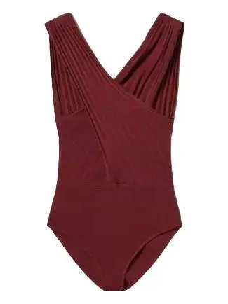 TWINSET Sleeveless V-neck Bodysuit With Pleated Front Detail - Brown