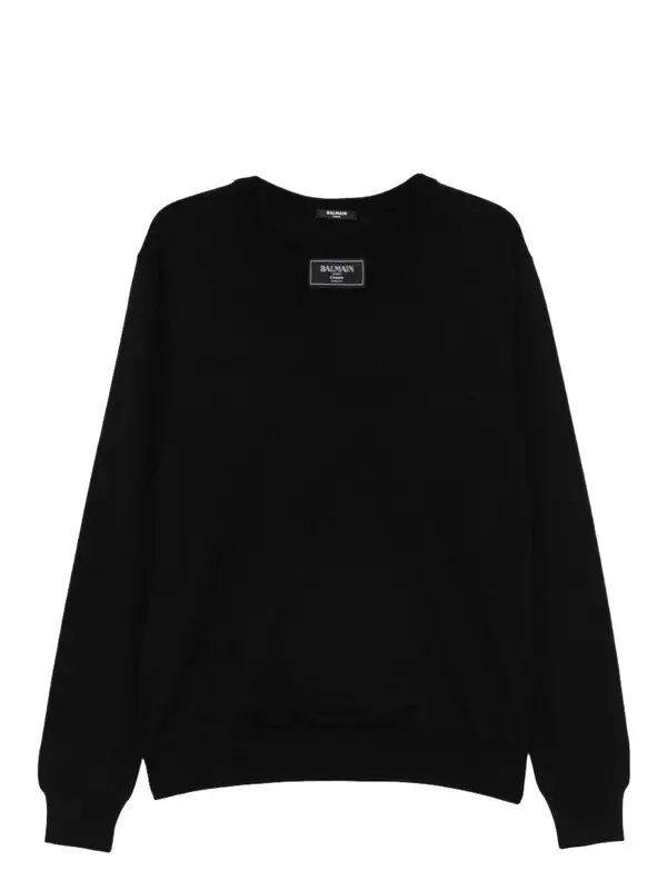 Balmain Logo Patch Double Collar Knit Sweater - Black