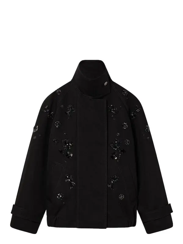 GOLDEN GOOSE Floral Sequin Embroidery Oversized Jacket - Black