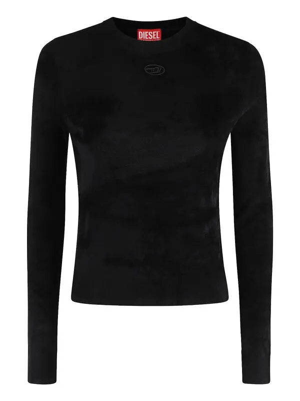 DIESEL® Long-sleeved Sweater With Embroidered Logo - Black