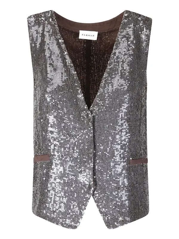 P.a.r.o.s.h Sequin Embellished V-neck Gilet - Gray