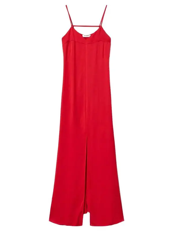 TWINSET Satin Crepe Maxi Dress With Lace Detail - Red