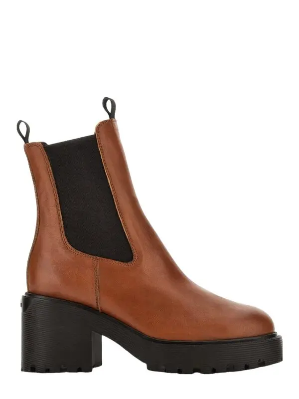 Hogan High-heeled Boots With Elastic Side And Pull Ring - Brown
