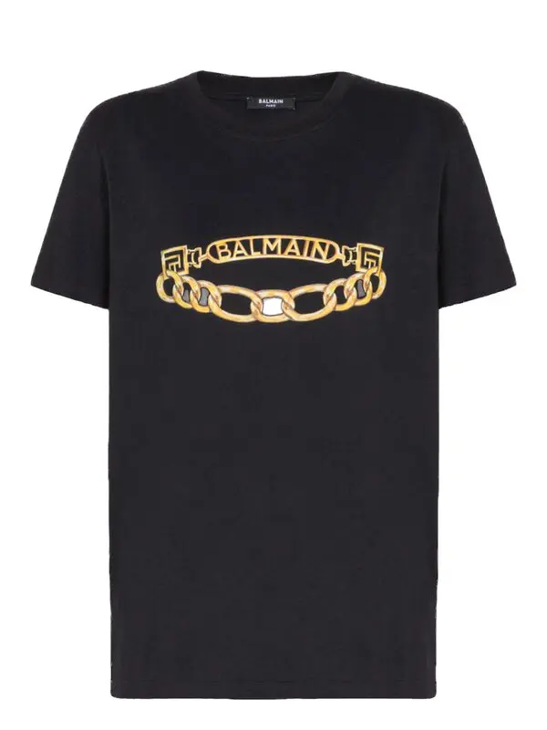 Balmain Chain Print Short Sleeve T-shirt - Black