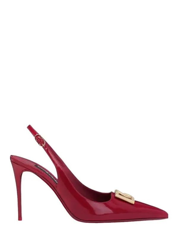 Dolce & Gabbana Logo Plaque Pointed Toe Slingback Pumps - Red