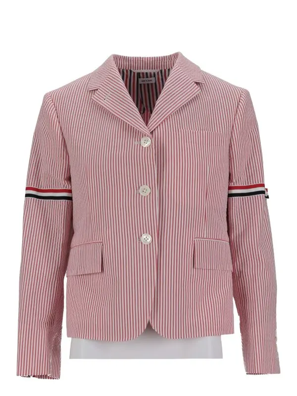 Thom Browne Striped Blazer With Notched Lapel - Red