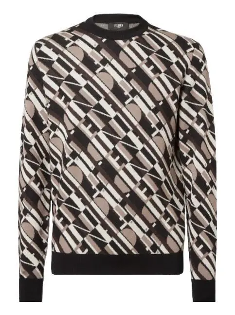 Fendi Logo Jacquard Crewneck Jumper - Black