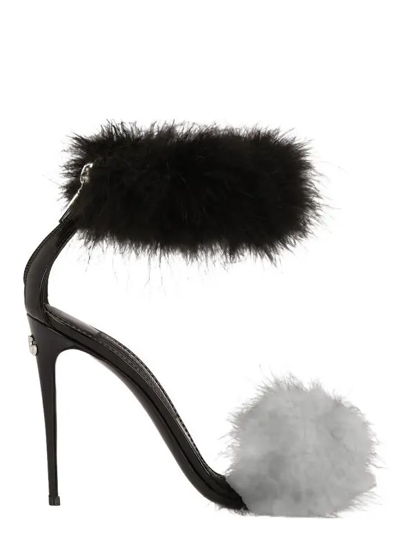 Dolce & Gabbana Keira Feather Embellished Zip Up Sandals - Black