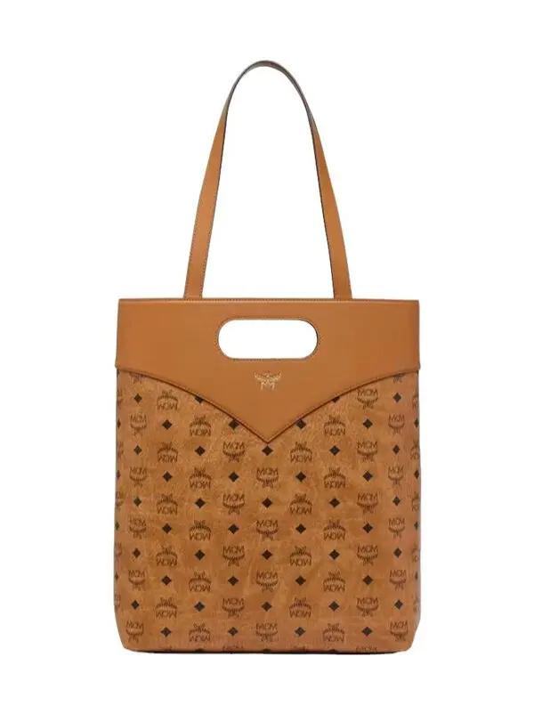Mcm Visetos Tote Bag With Leather Straps And Gold-toned Brass Hardware - Cognac