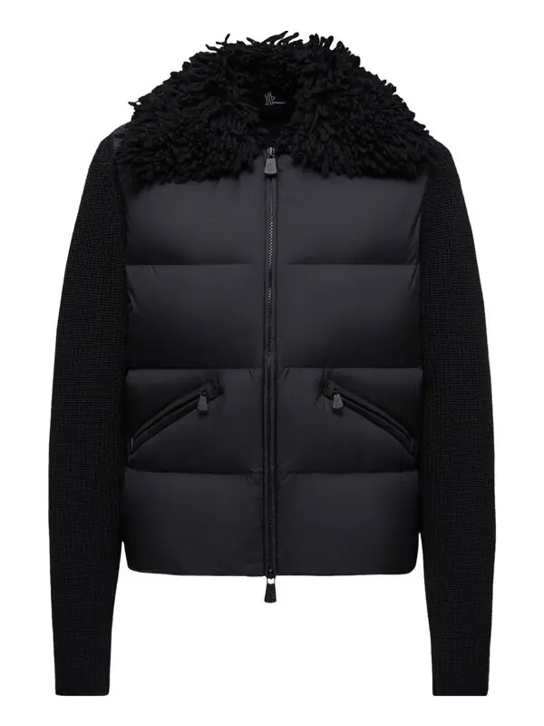 Moncler Padded Zip-up Cardigan With Fur Trim - Black