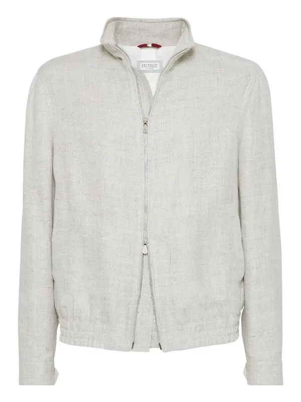 Brunello Cucinelli Zip-up Bomber Jacket With Stand Collar - Light Gray
