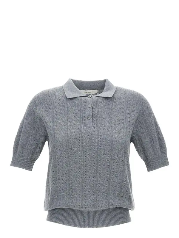 LISA YANG Cristine Knitted Polo Top - Gray