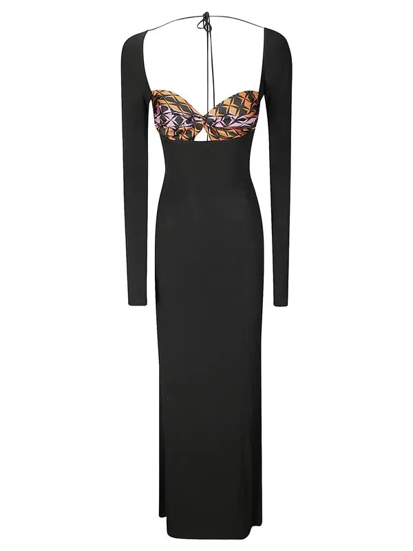 MARINE SERRE Regenerated Scarf-detail Fitted Dress - Black