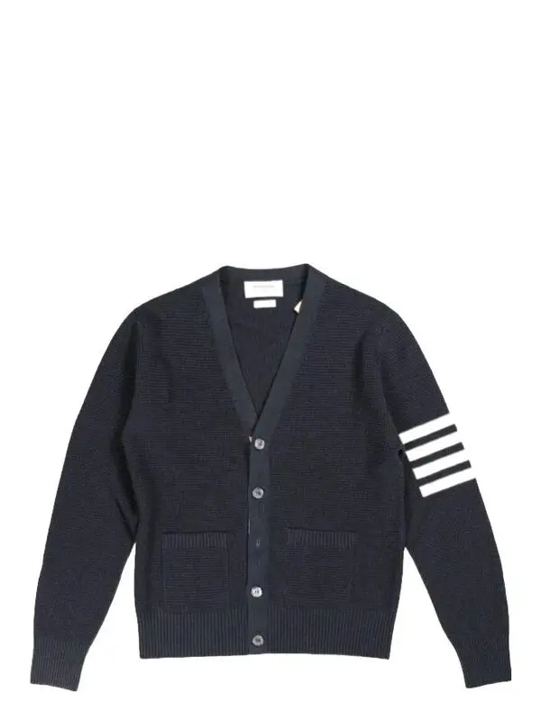 Thom Browne V-neck Cardigan With Striped Sleeves - Navy Blue