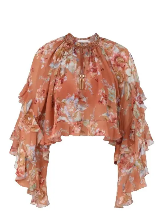 Zimmermann Ruffled Floral Blouse - Cinnamon Floral