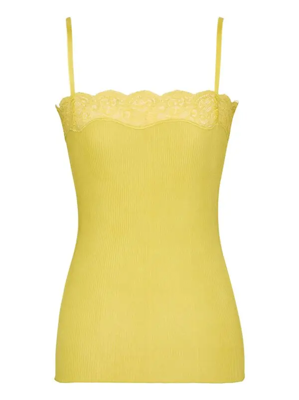 Saint Laurent Ribbed Lace Tank Top - Yellow-green
