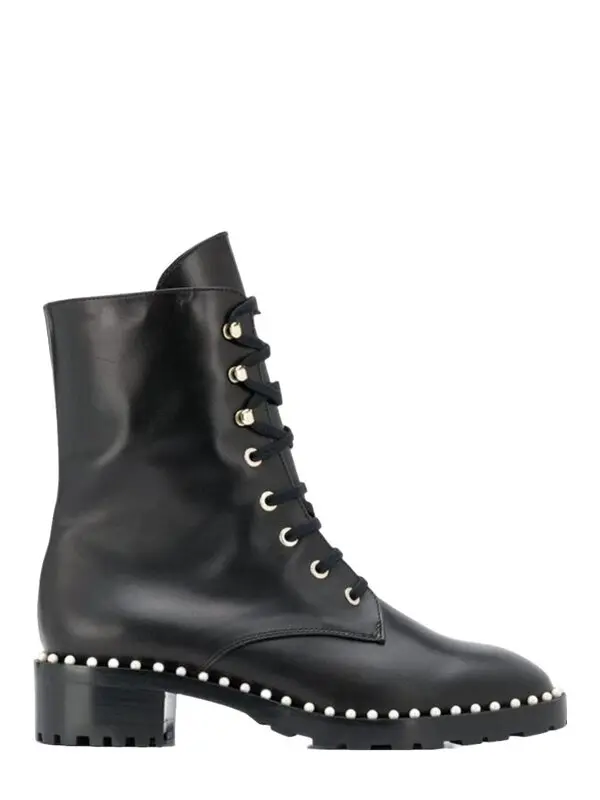 STUART WEITZMAN Lace-up Studded Leather Boots - Black