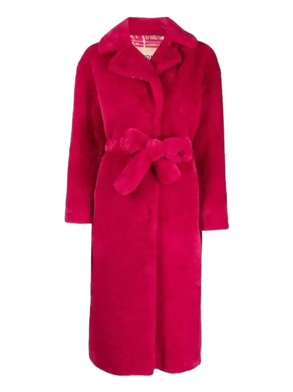 Herno Belted Faux Fur Coat - Red