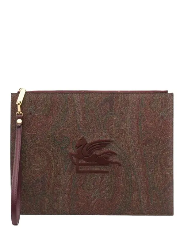 Etro Paisley Print Canvas Clutch Bag - Brown
