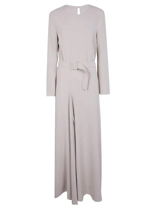 P.a.r.o.s.h Belted Keyhole Neck Midi Dress - White
