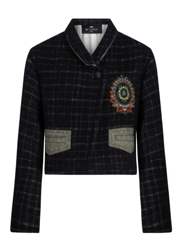 Etro Checked Embroidered Coat - White