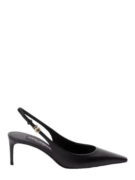 Dolce & Gabbana Logo Plaque Pointed Toe Slingback Pumps - Black