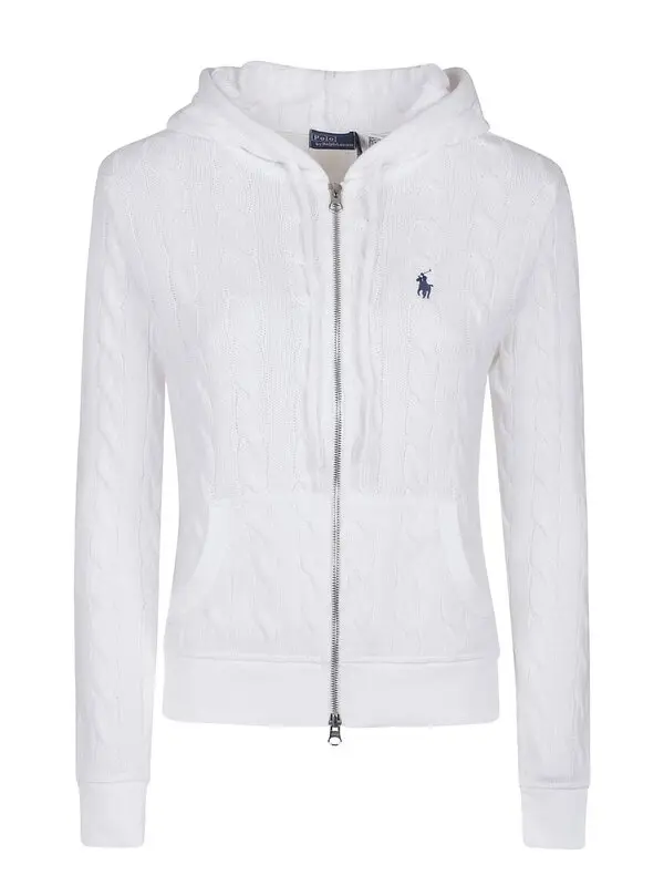 Polo Ralph Lauren Cable-knit Full-zip Hooded Cardigan - White